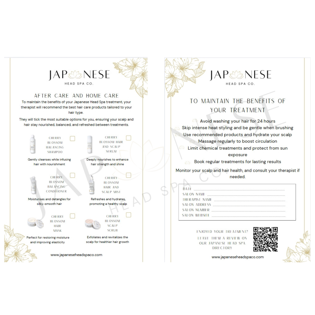 Japanese Head Spa Aftercare Leaflet - Japanese Head Spa CA